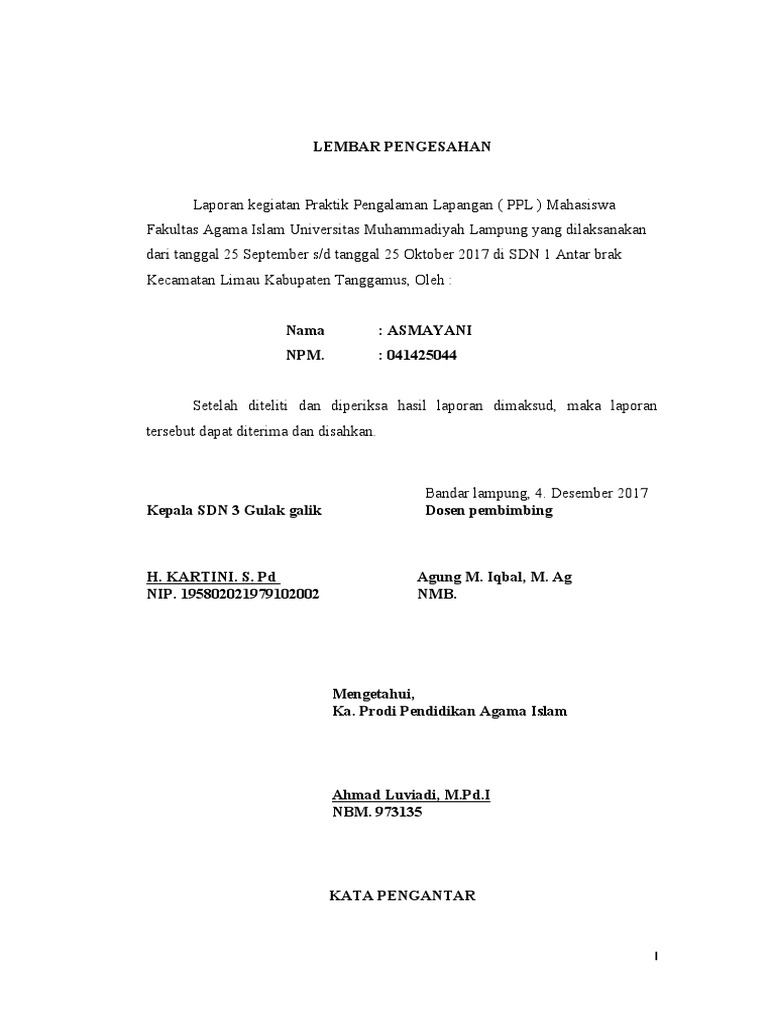 Lembar Pengesahan PPL | PDF