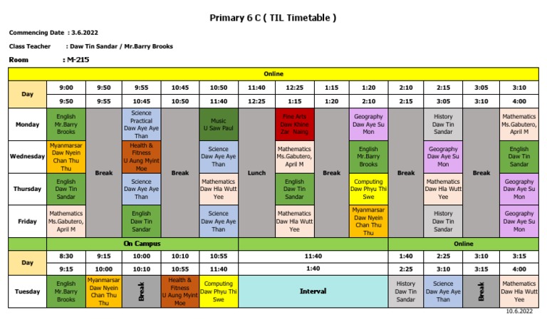 6C Class Timetable 2022 | PDF
