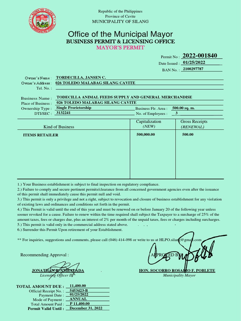 Mayors Permit Cavite (1) - REVISED 2 | PDF | License | Business