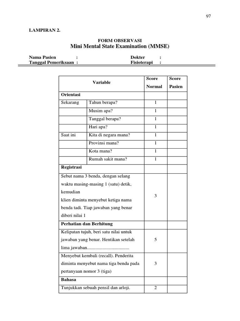 Adoc - Pub - Form Observasi Mini Mental State Examination Mmse | PDF