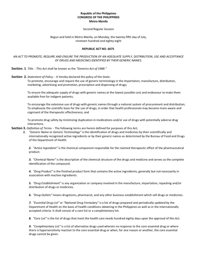 Generic Act 1988 | PDF | Pharmaceutical Drug | Generic Drug