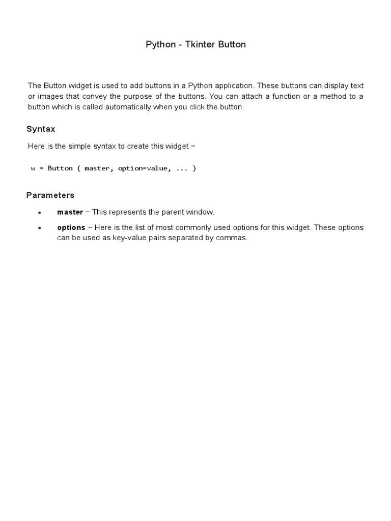 Python - Tkinter Button | Download Free PDF | Button (Computing) | Parameter (Computer Programming)
