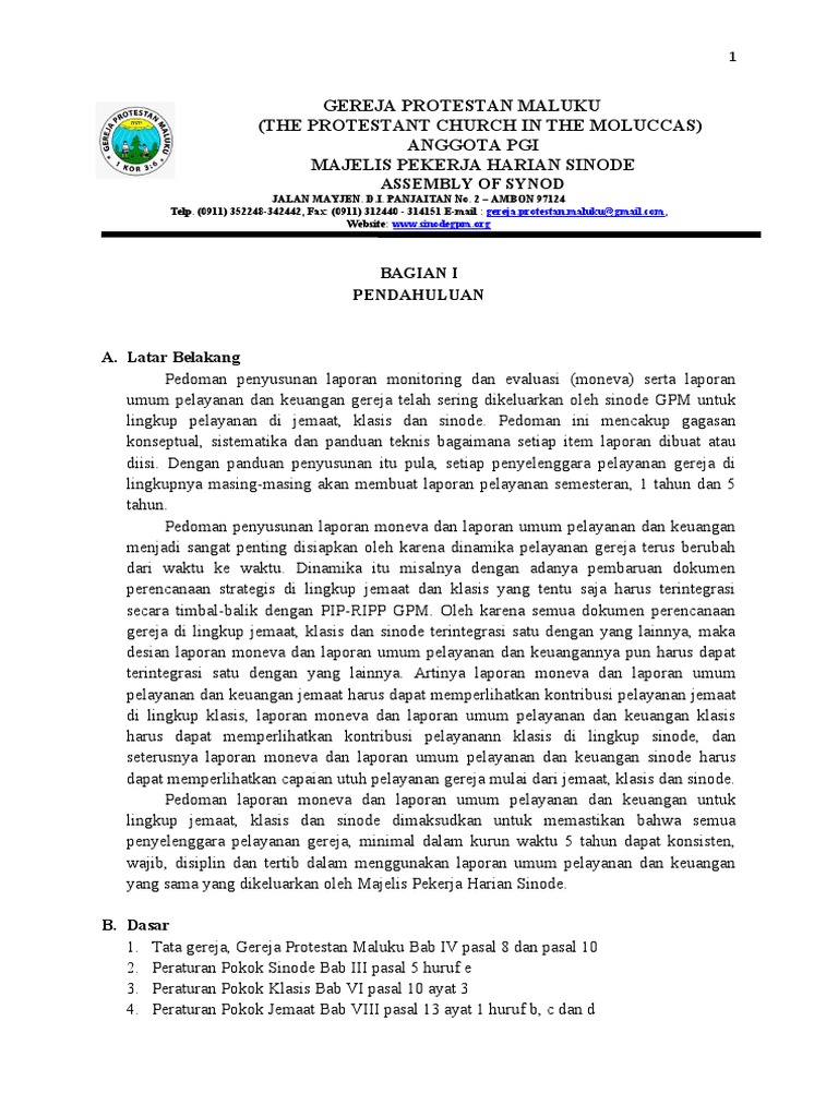 04 Jemat-Pedoman Penyusunan Moneva & Laporan Umum Pelayanan GPM | PDF