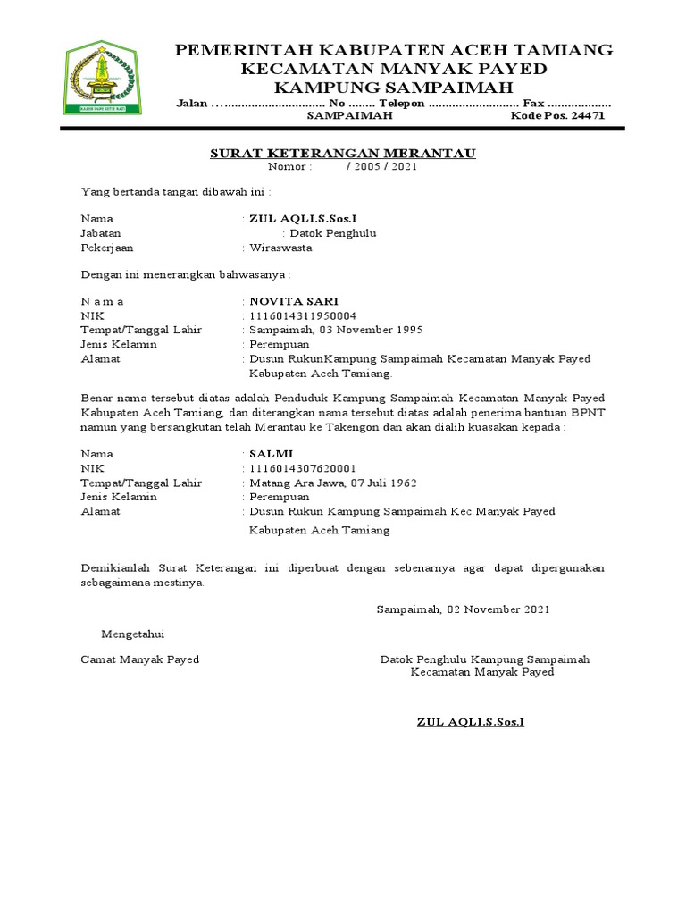 Surat Keterangan Merantau | PDF