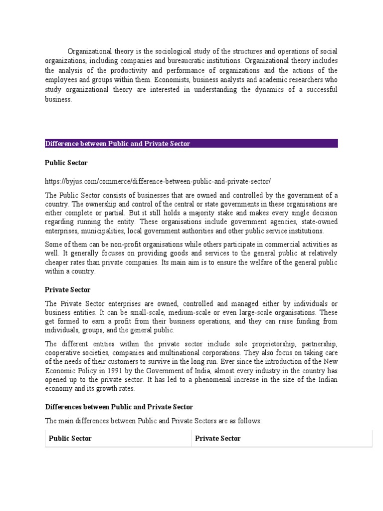 Organizational Theory: Understanding the Differences Between Public ...