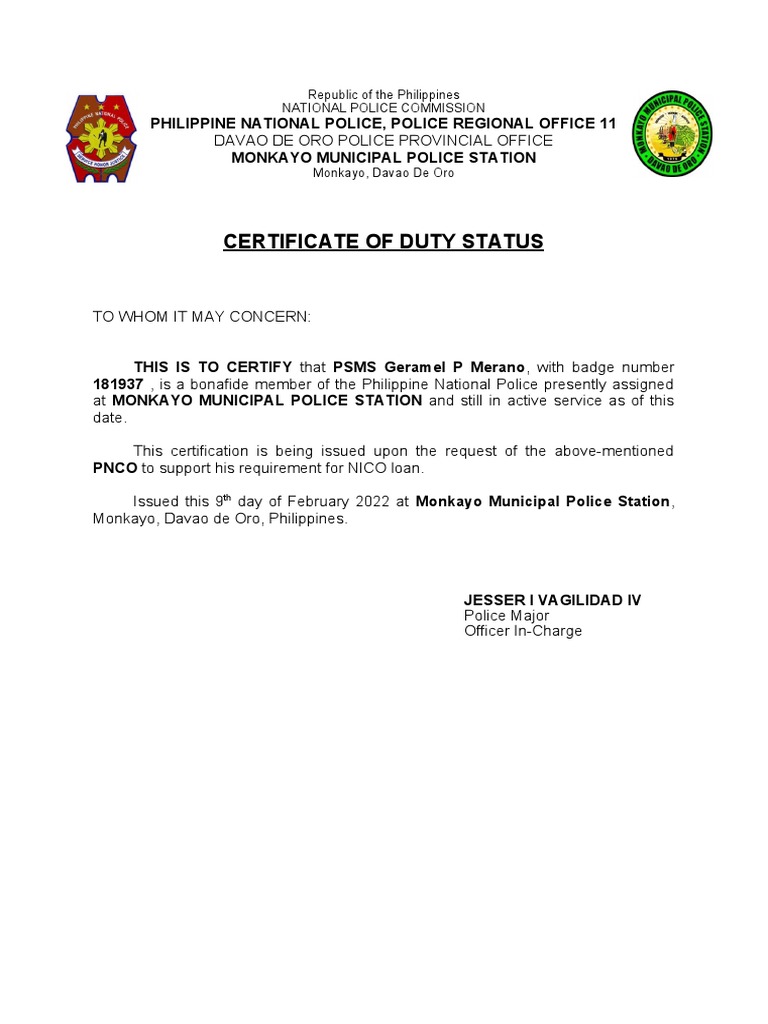 Duty Status & Non Pending. Tindugan | PDF | Law Enforcement | Crime ...