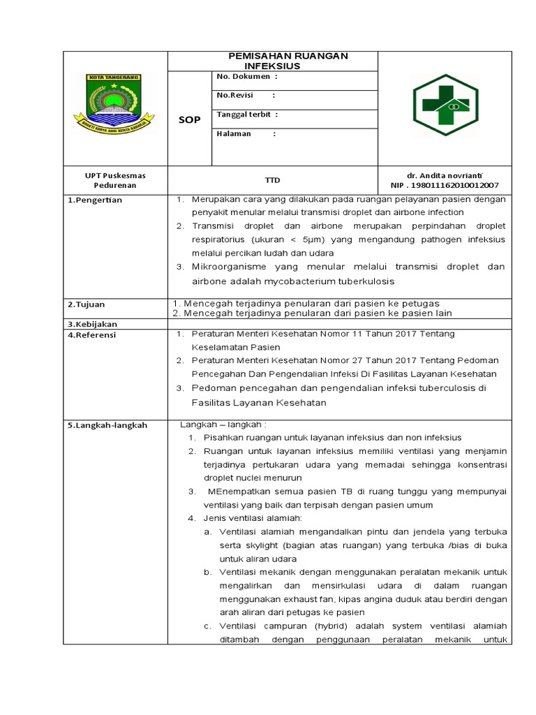 Sop Pemisahan Ruang Infeksius | PDF | Pengembangan Diri | Sains & Matematika