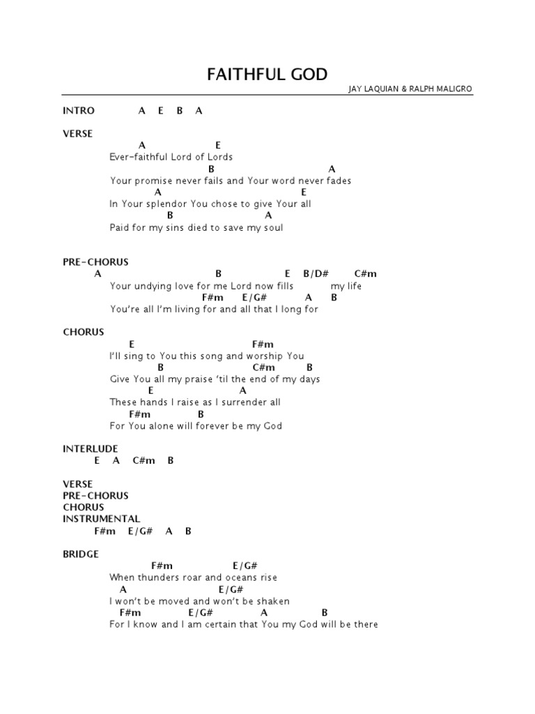 Song Sheet - Faithful - God | PDF