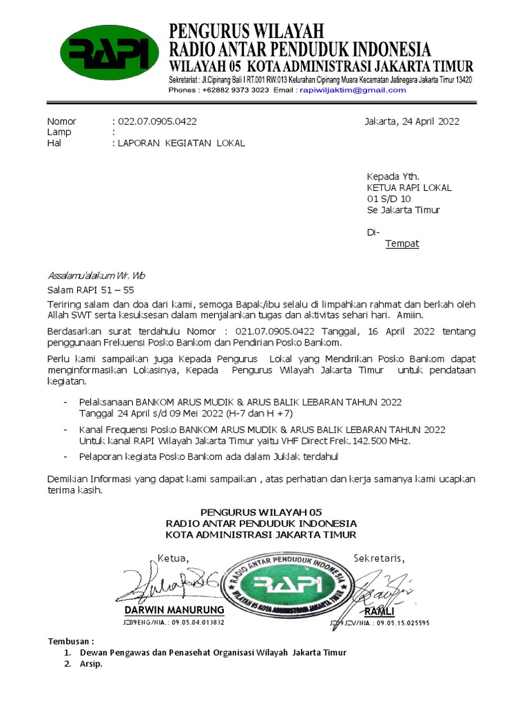 022.07.0905.0422 Surat Pemberitahuan Posko Bankom | PDF