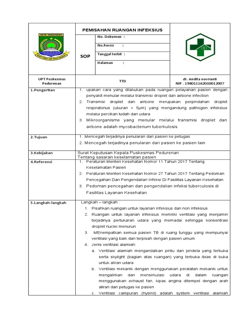 Sop Pemisahan Ruangan Infeksius | PDF