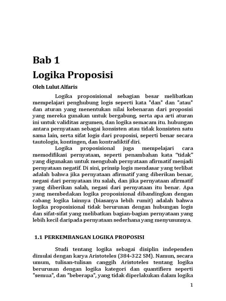 BAB 1. Logika Proposisi Revisi 8 Juli | PDF