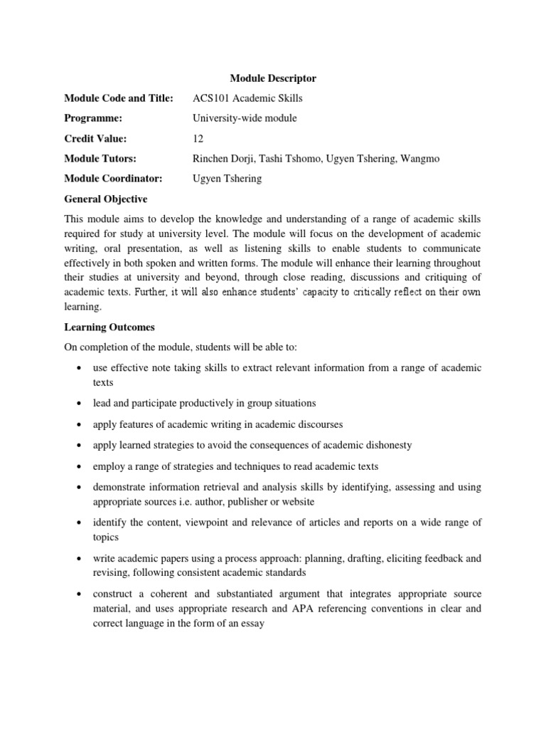 Module Descriptor Module Code and Title: Programme: Credit Value ...