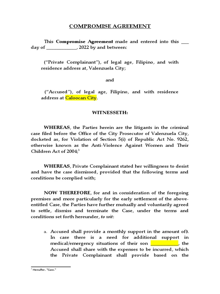 Compromise Agreement: Witnesseth: WHEREAS, The Parties Herein Are The ...