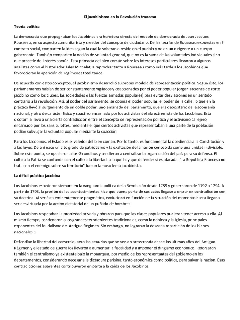 El Jacobinismo en La Revolución Francesa | PDF