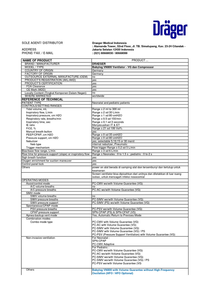 Babylog VN800 Ventilator Overview | PDF | Pulmonology | Clinical Medicine