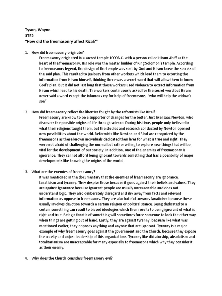 Freemasonry of Rizal | PDF | Freemasonry