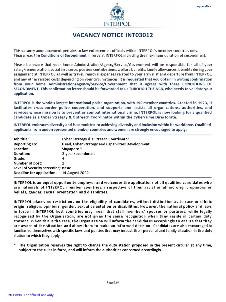 VACANCY NOTICE INT03012 CSO Coordinator | PDF | Cybercrime | Police