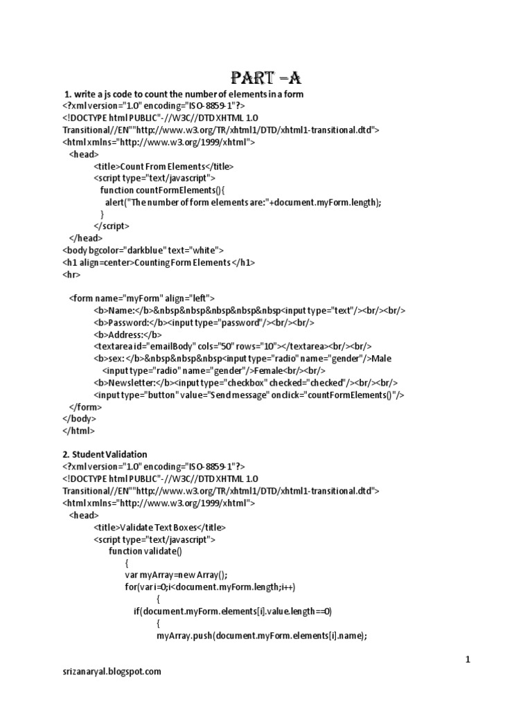 Web LAb (Part-A) | PDF | Java Script | Software Development