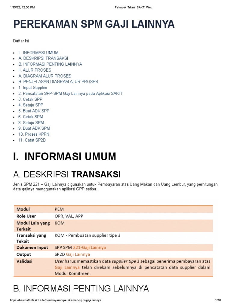 Petunjuk Teknis SAKTI Web Gaji Lainnya | PDF