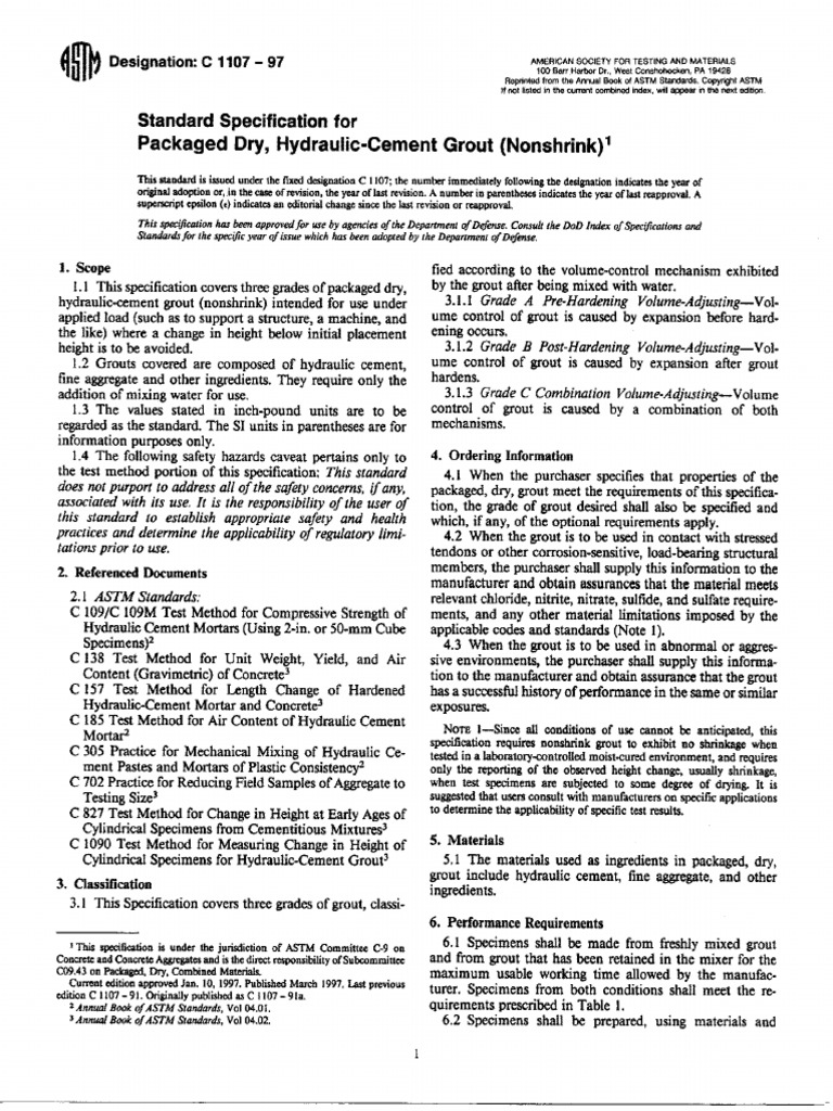 Astm C1107-97 | PDF