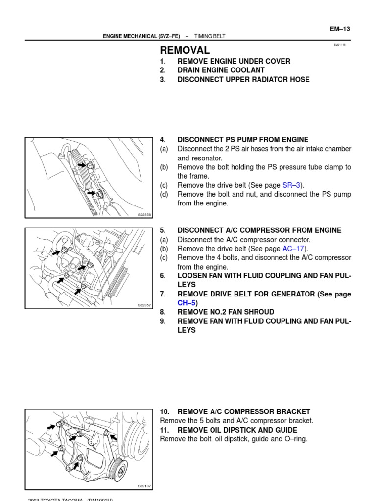 5VZ-FE Timing Belt Removal Guide | PDF | Belt (Mechanical) | Mechanical Fan