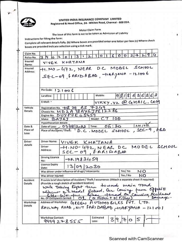 Vivek Khatana CT100 Claim Docs - Compressed | PDF