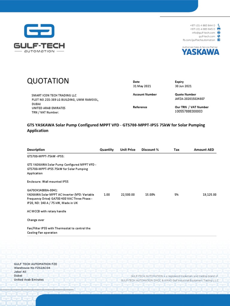 Quotation: GTS YASKAWA Solar Pump Configured MPPT VFD - GTS700-MPPT ...