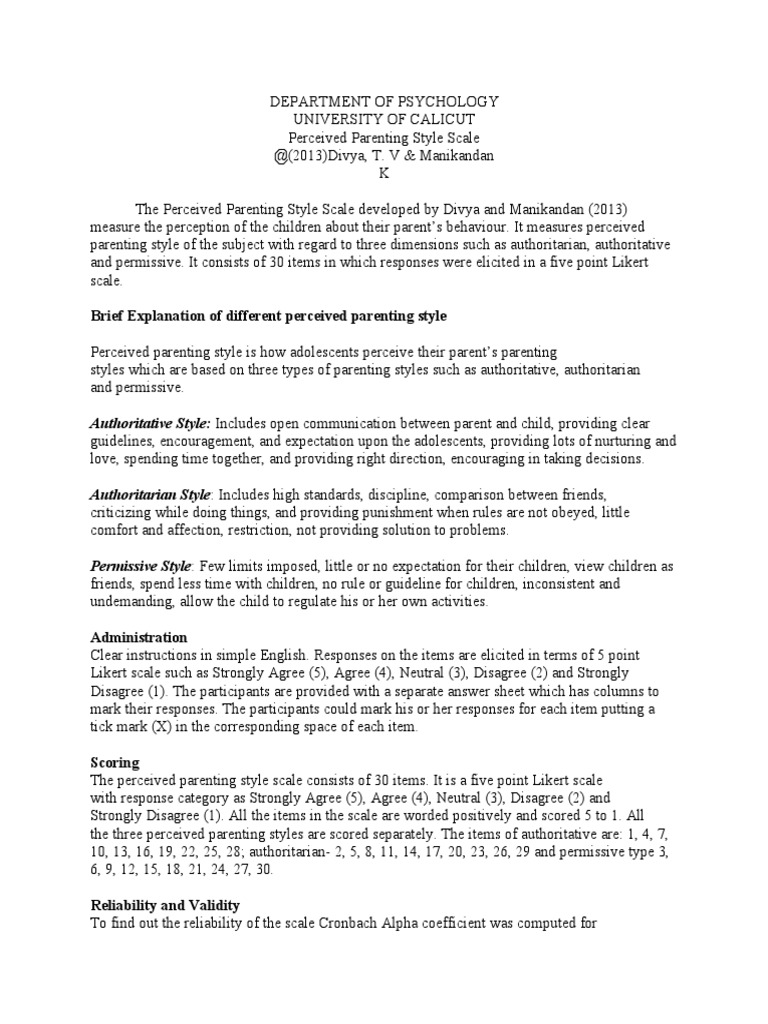 Brief Explanation of Different Perceived Parenting Style | PDF ...