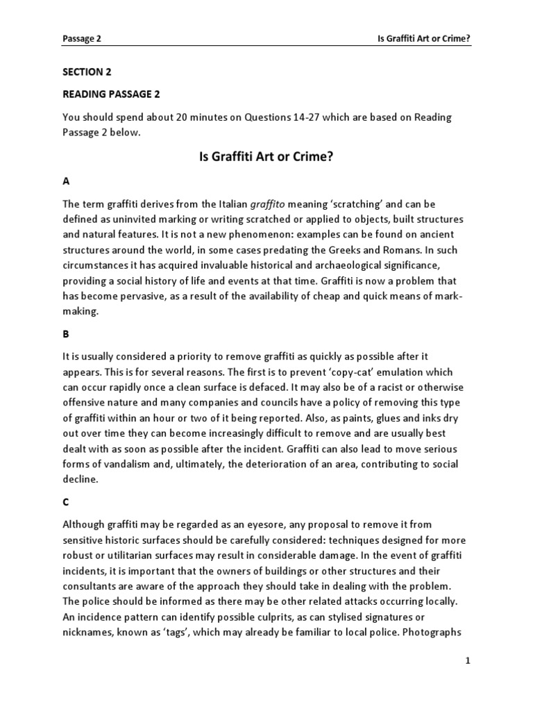 09 Passage 2 - Is Graffiti Art or Crime Q14-27 | PDF | Graffiti