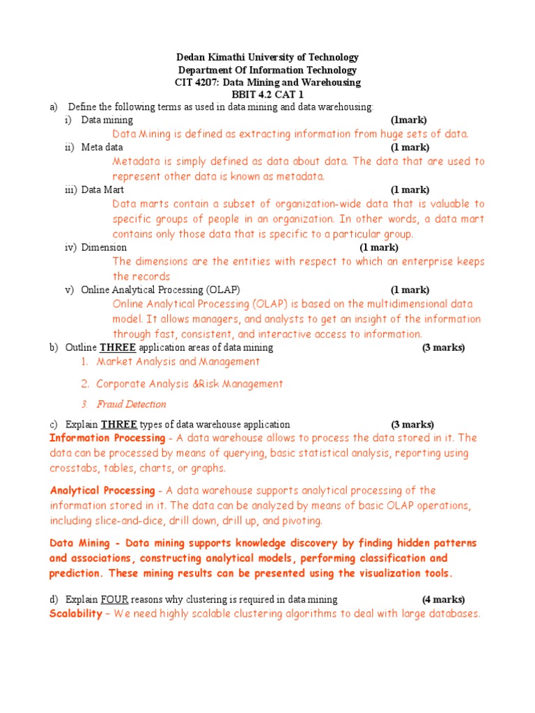 Dedan Kimathi University of Technology Department of Information Technology CIT 4207: Data ...