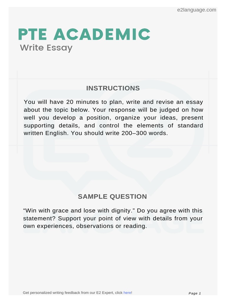 PTE Essay: Winning and Losing Gracefully | PDF | Essays | Expert