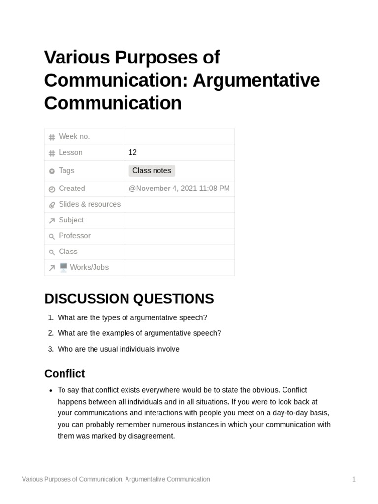 Various Purposes of Communication: Argumentative Communication | PDF ...
