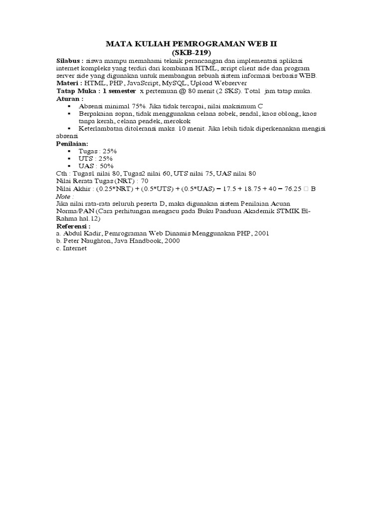 Mata Kuliah Pemrograman Web Ii | PDF | Metode & Bahan Ajar | Komputer