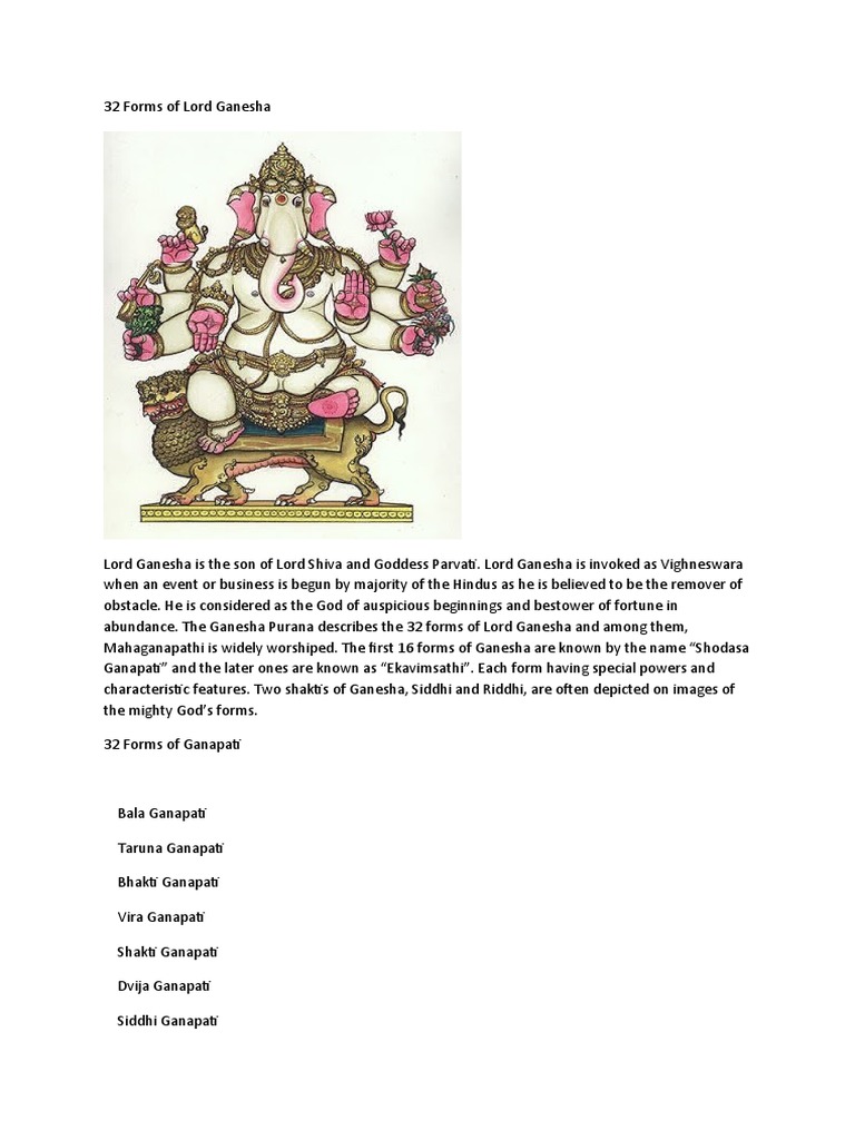 32 Forms of Lord Ganesha | PDF | Hindu Gods | Indian Religions