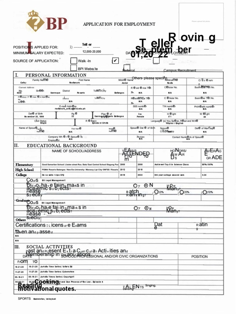 Bpi Application Form PDF | PDF | Background Check | Medical Ethics