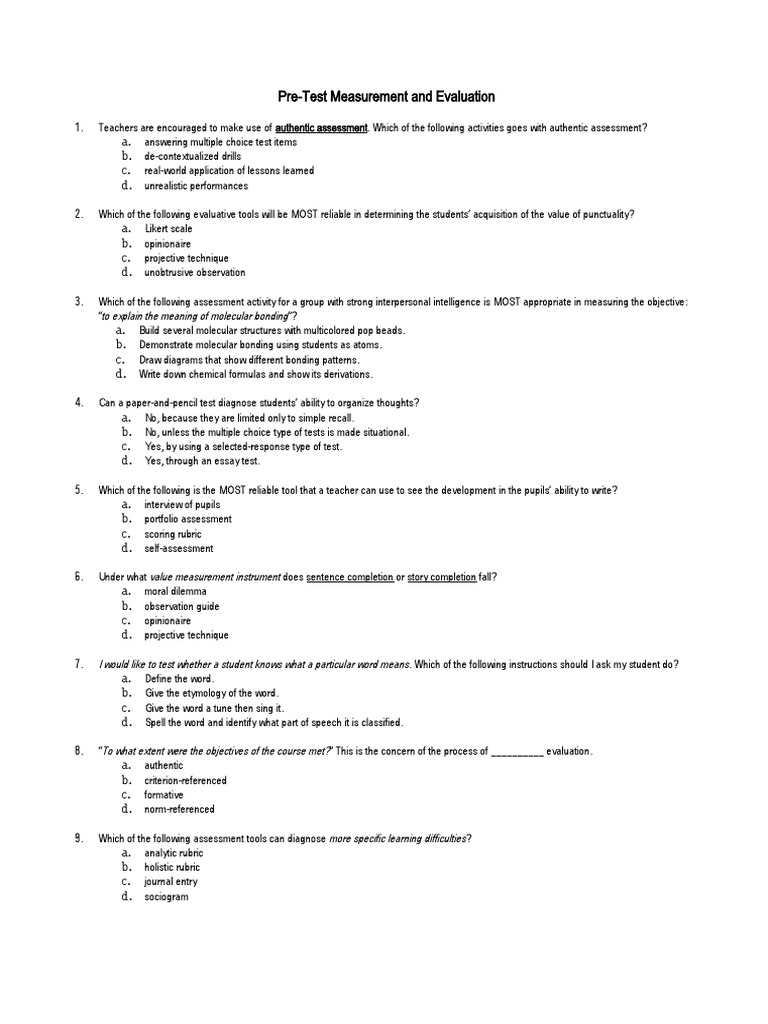 Let Review - Pretest Measurement and Evaluation | PDF | Educational ...
