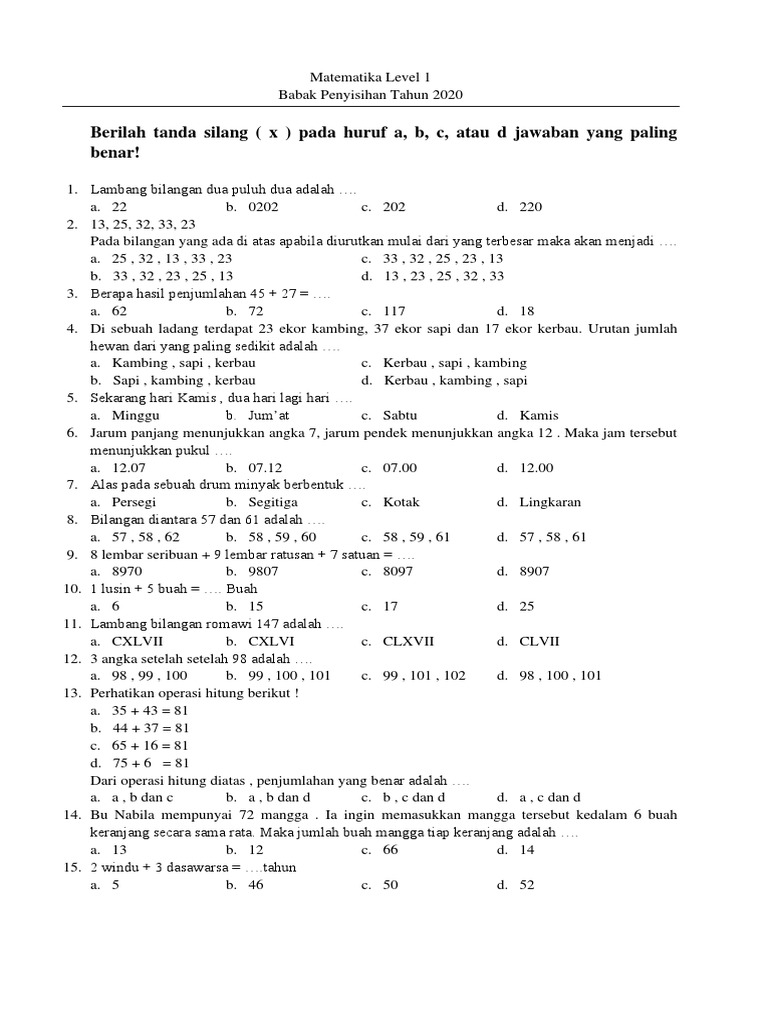 Matematika Level 1 KMSI | PDF
