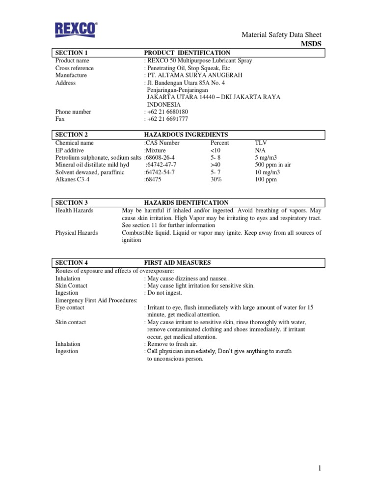 Rexco-50-MSDS | PDF | Combustion | Fires