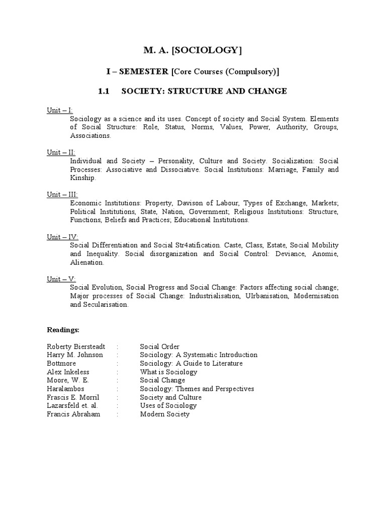 M. A. (Sociology) : I - SEMESTER (Core Courses (Compulsory) ) 1.1 ...