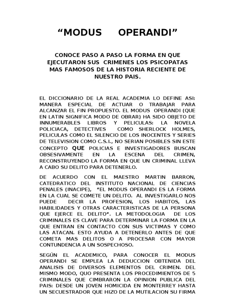 Modus Operandi Criminologia Trabjo Final | PDF | México | Deportes