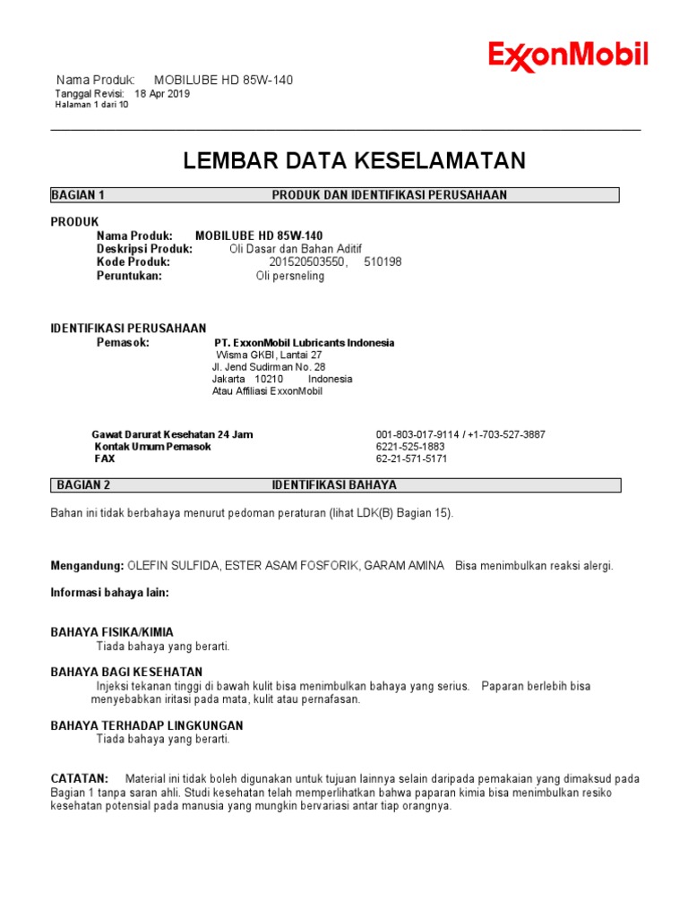 Oli Persneling MSDS - 642399 | PDF