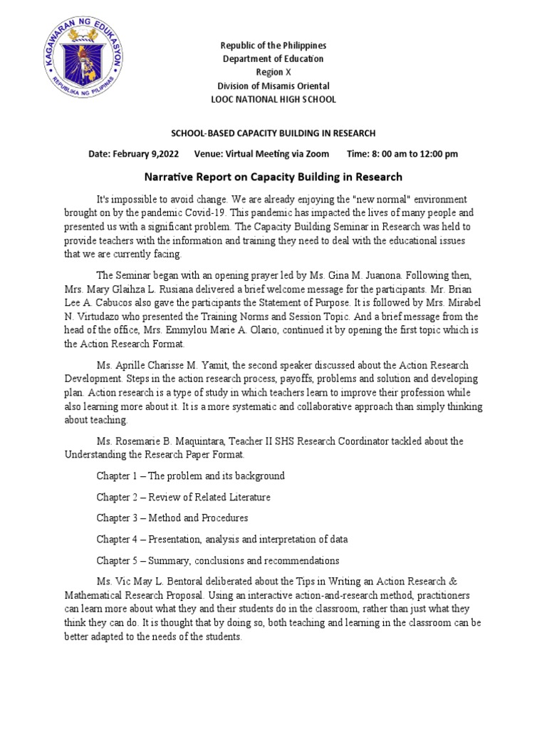 Narrative Report on Research Training | PDF | Action Research ...