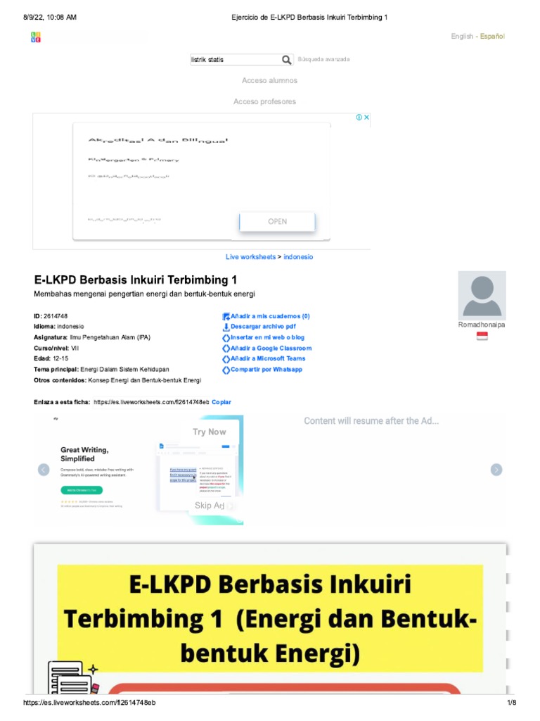 Ejercicio de E-LKPD Berbasis Inkuiri Terbimbing 1 | PDF
