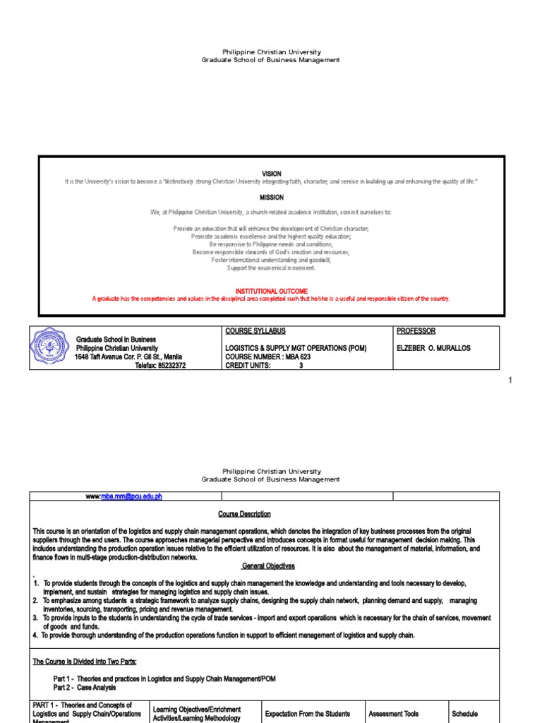 Syllabus New Logistics Syllabus | PDF | Logistics | Inventory