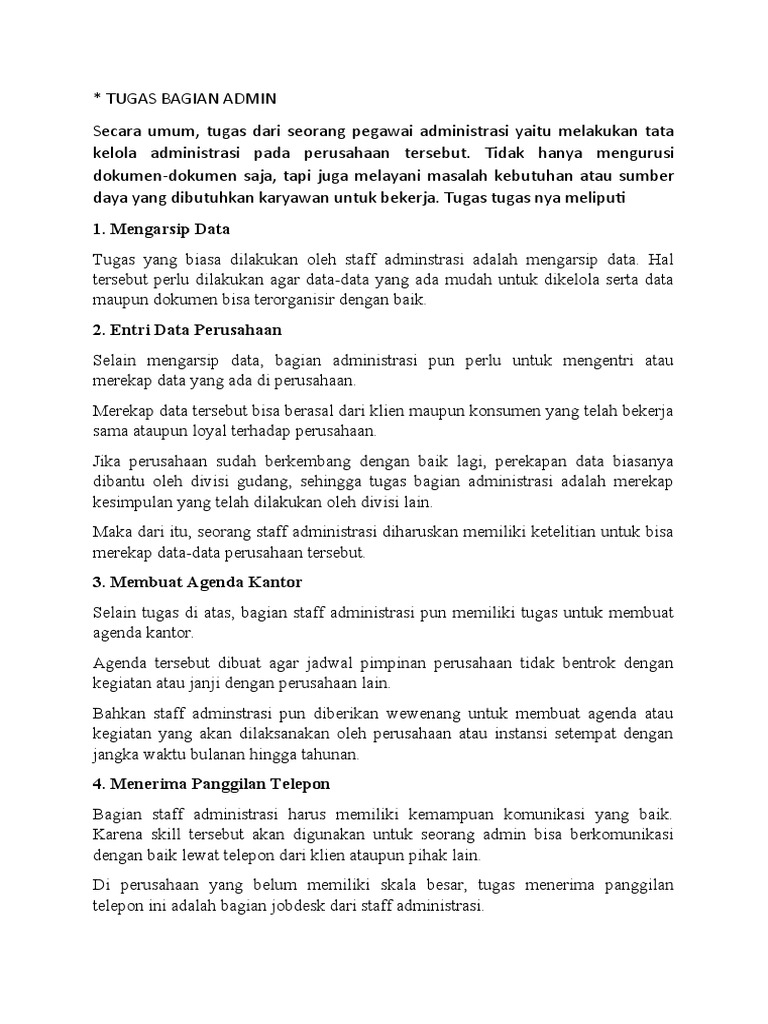 Tugas Bagian Admin | PDF