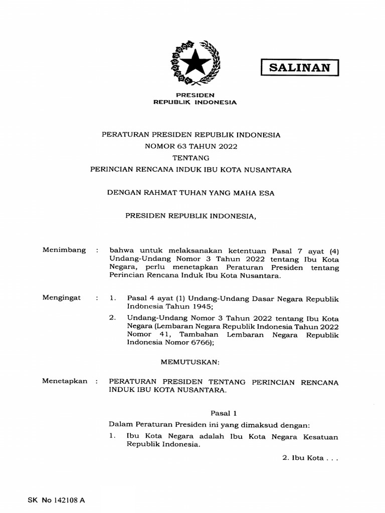 2022perpres063 Rencana Induk IKN | PDF