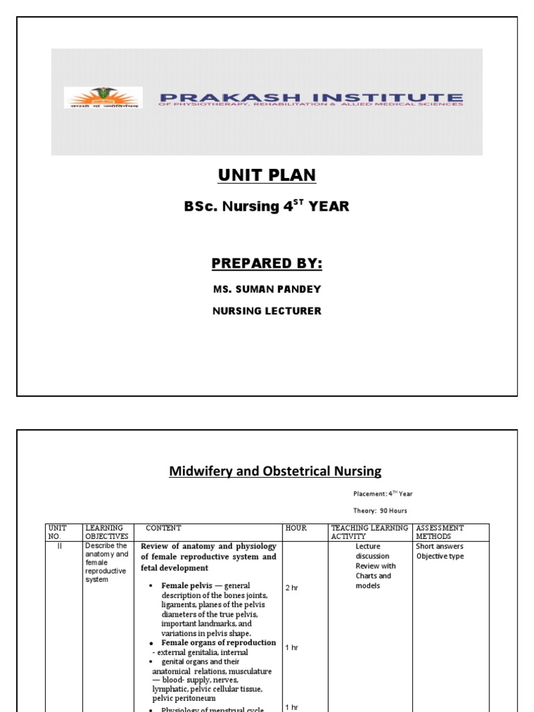 UNIT PLAN PIPRAMS 4th Year Bsc. Nursing | PDF | Statistics | Pelvis