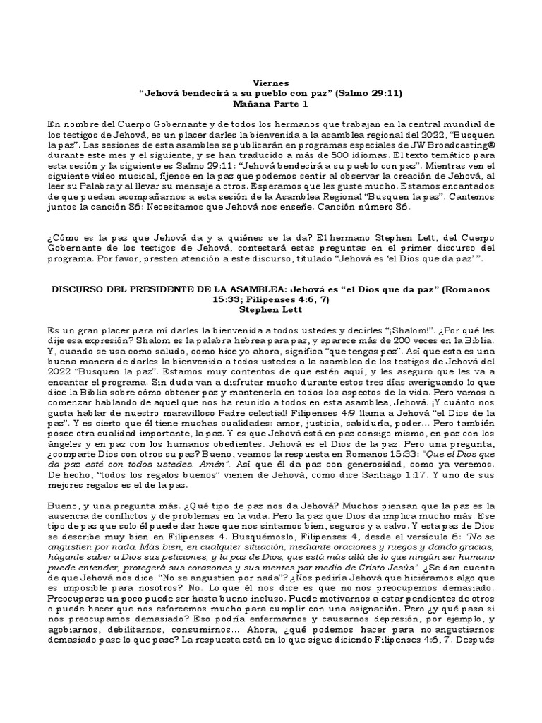 Asamblea Regional 2022 Busquen La Paz Viernes Mañana Parte 1 | PDF ...