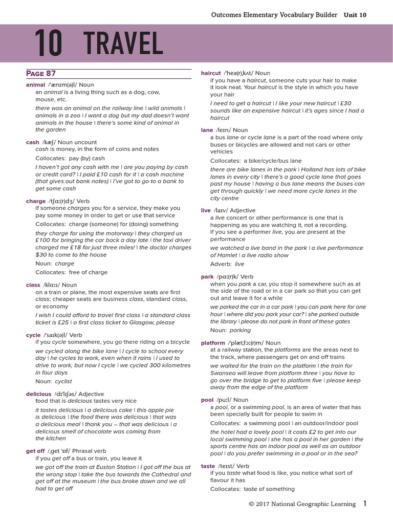 Outcomes Elementary VocabularyBuilder Unit10 | Download Free PDF | Adjective | Verb