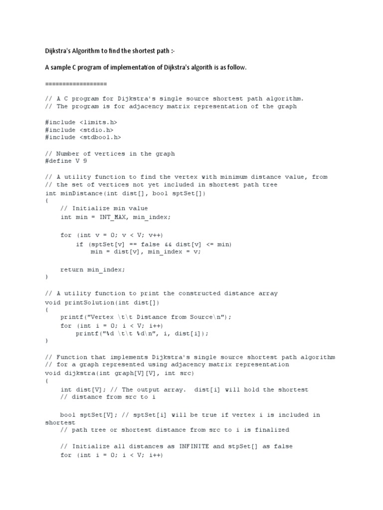 C Program of Implementation of Dijkstra's Algorith With Output | PDF ...